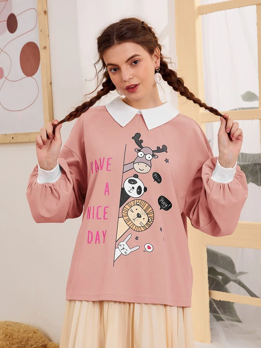 SHEIN Cartoon & Slogan Graphic 2 In 1 Top | SHEIN EUR