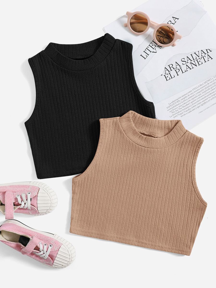 SHEIN Tween Girl Mock-Neck Rib-Knit Tank Top | SHEIN USA