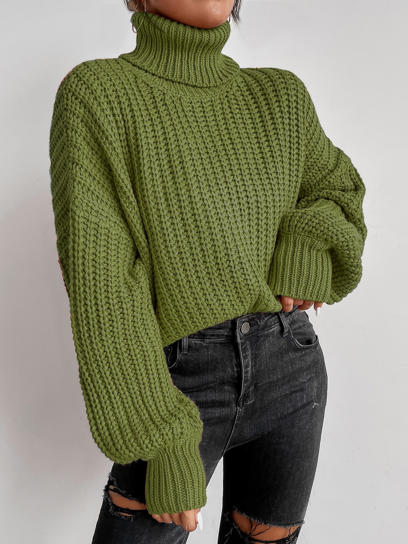 Rolled Neck Drop Shoulder Sweater