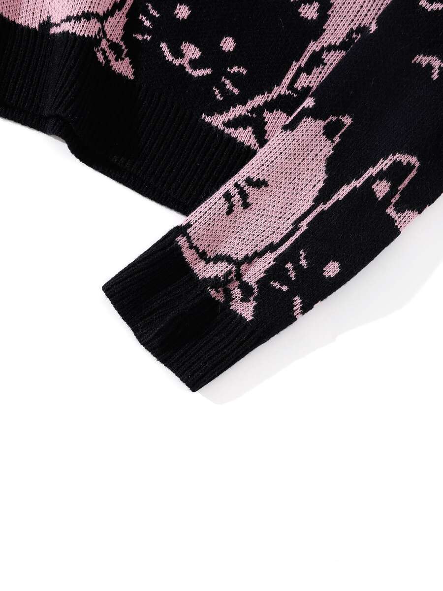 SHEIN EZwear Cats Pattern Drop Shoulder Jumper | SHEIN UK