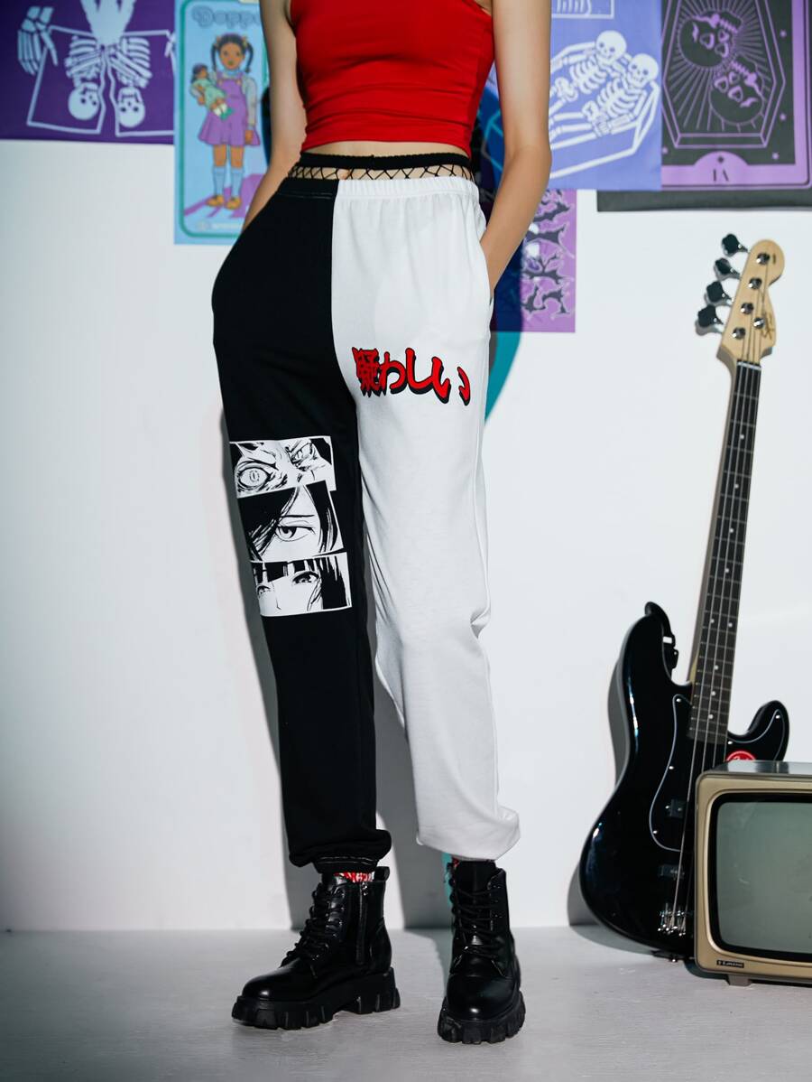 ROMWE Colorblock Figure Graphic Sweatpants | SHEIN USA