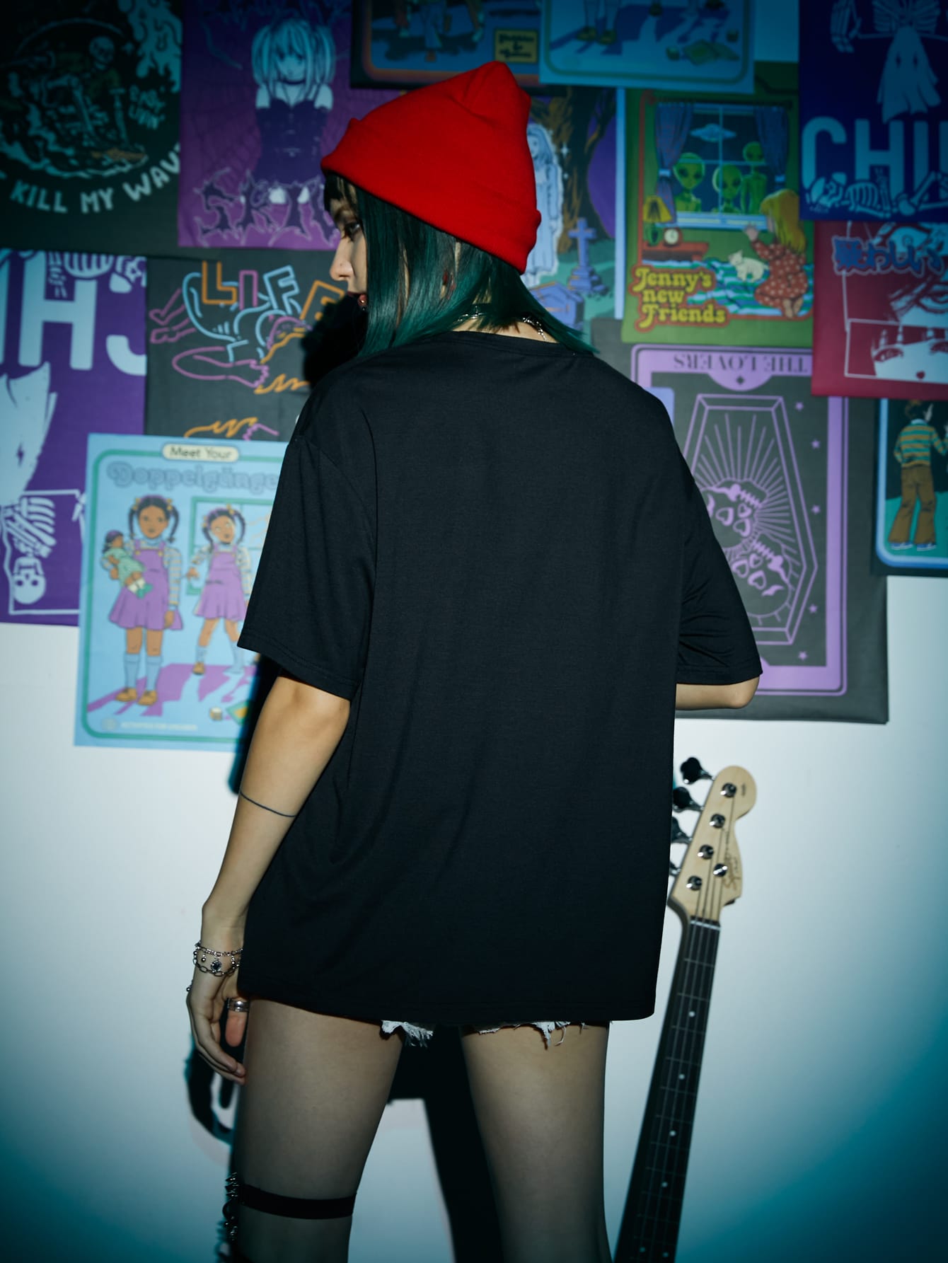 JRart Grunge Punk Grunge Punk Slogan Skull & Guitar Graphic Tee | SHEIN USA