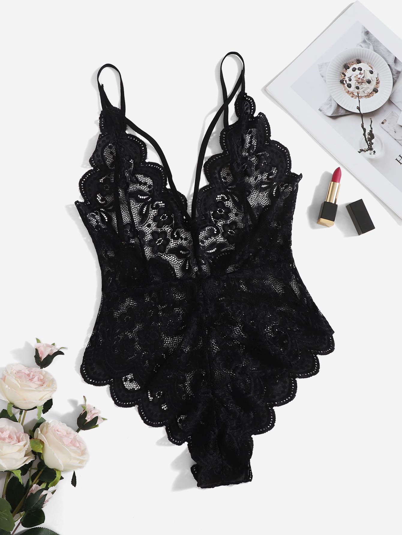 Classic Sexy Renda Floral Guarnição de Vieira Aproveitar Bodysuit Sexy ...