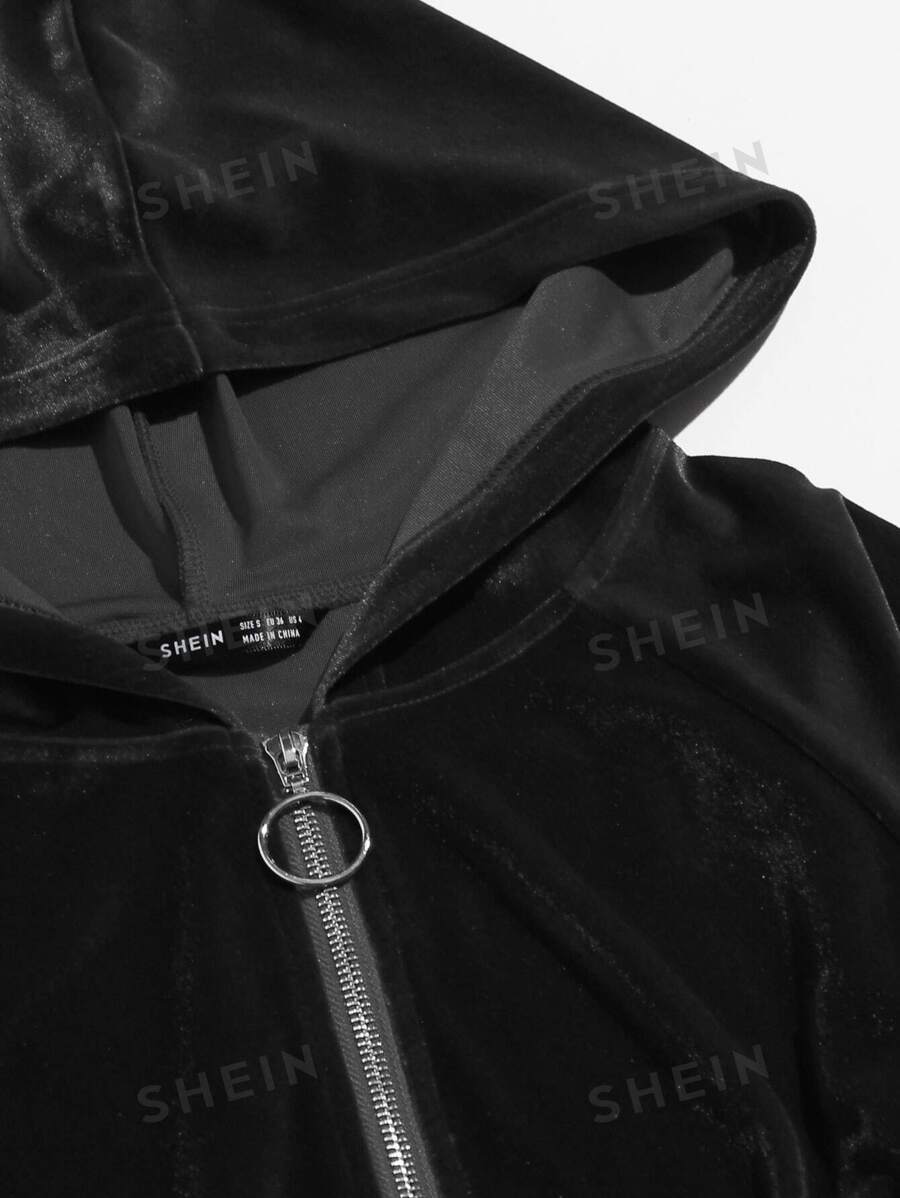 SHEIN EZwear O-ring Zip Up Velvet Hoodie & Sweatpants Set | SHEIN USA