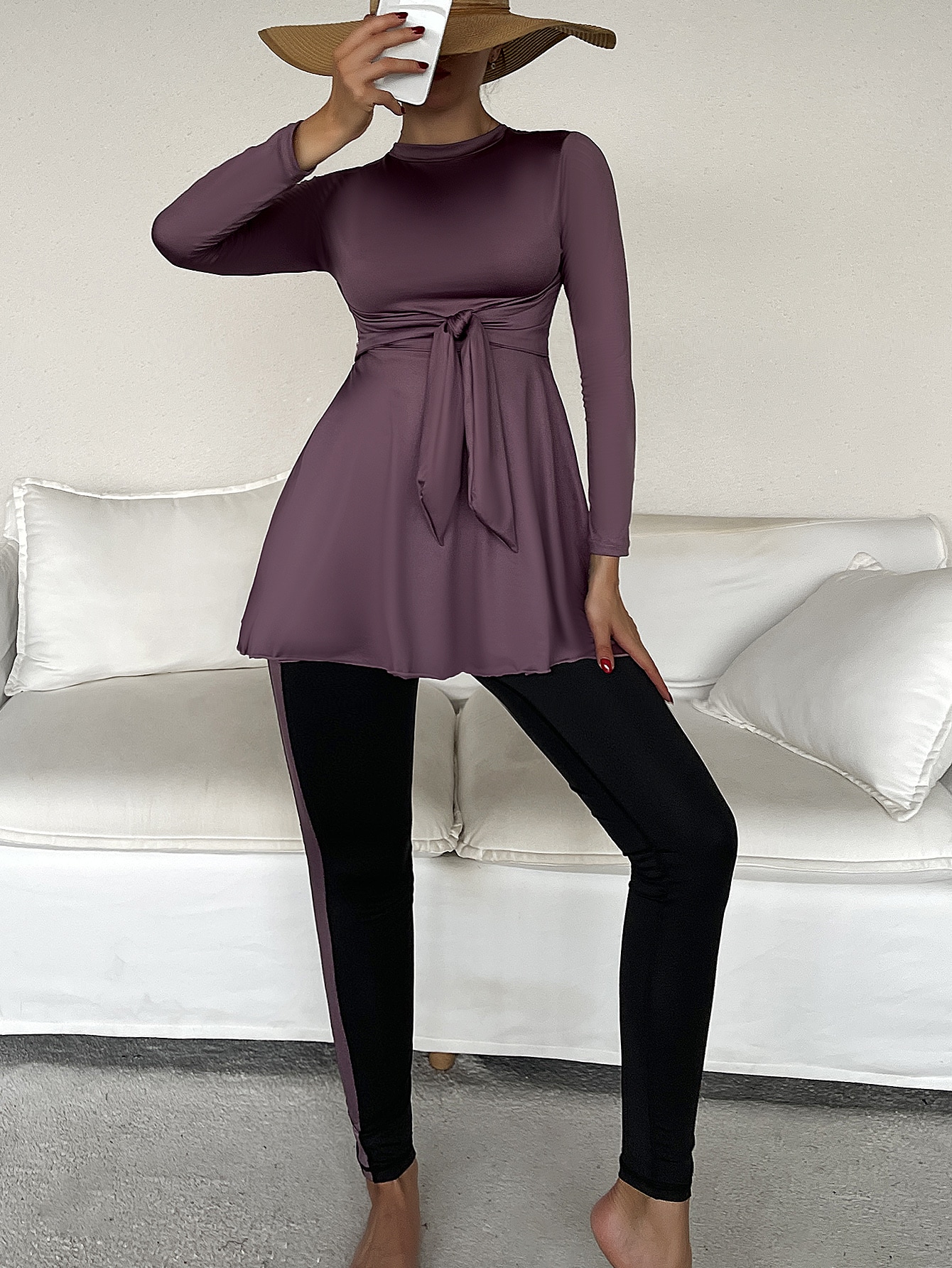 SHEIN Swim Mulvari Colorblock High Neck Full Body Swimsuit | SHEIN UK