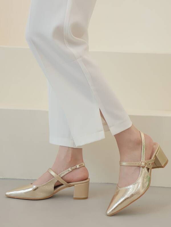 Metallic Snakeskin Chunky Slingback Pumps | SHEIN USA