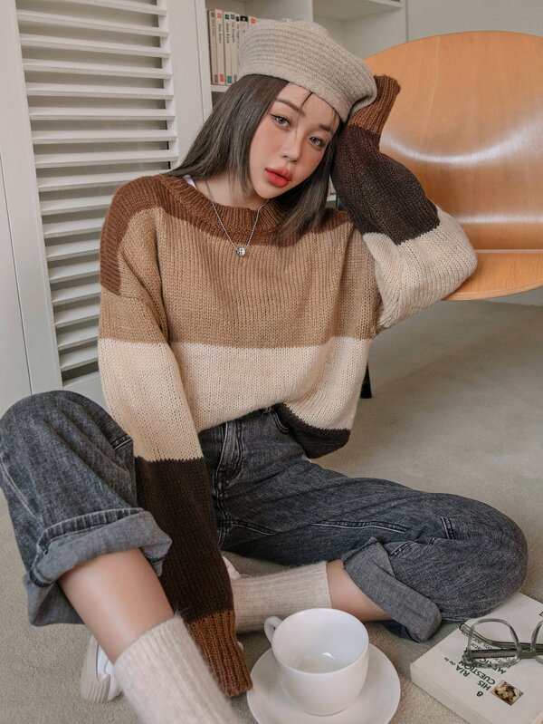 DAZY Colorblock Drop Shoulder Sweater | SHEIN USA