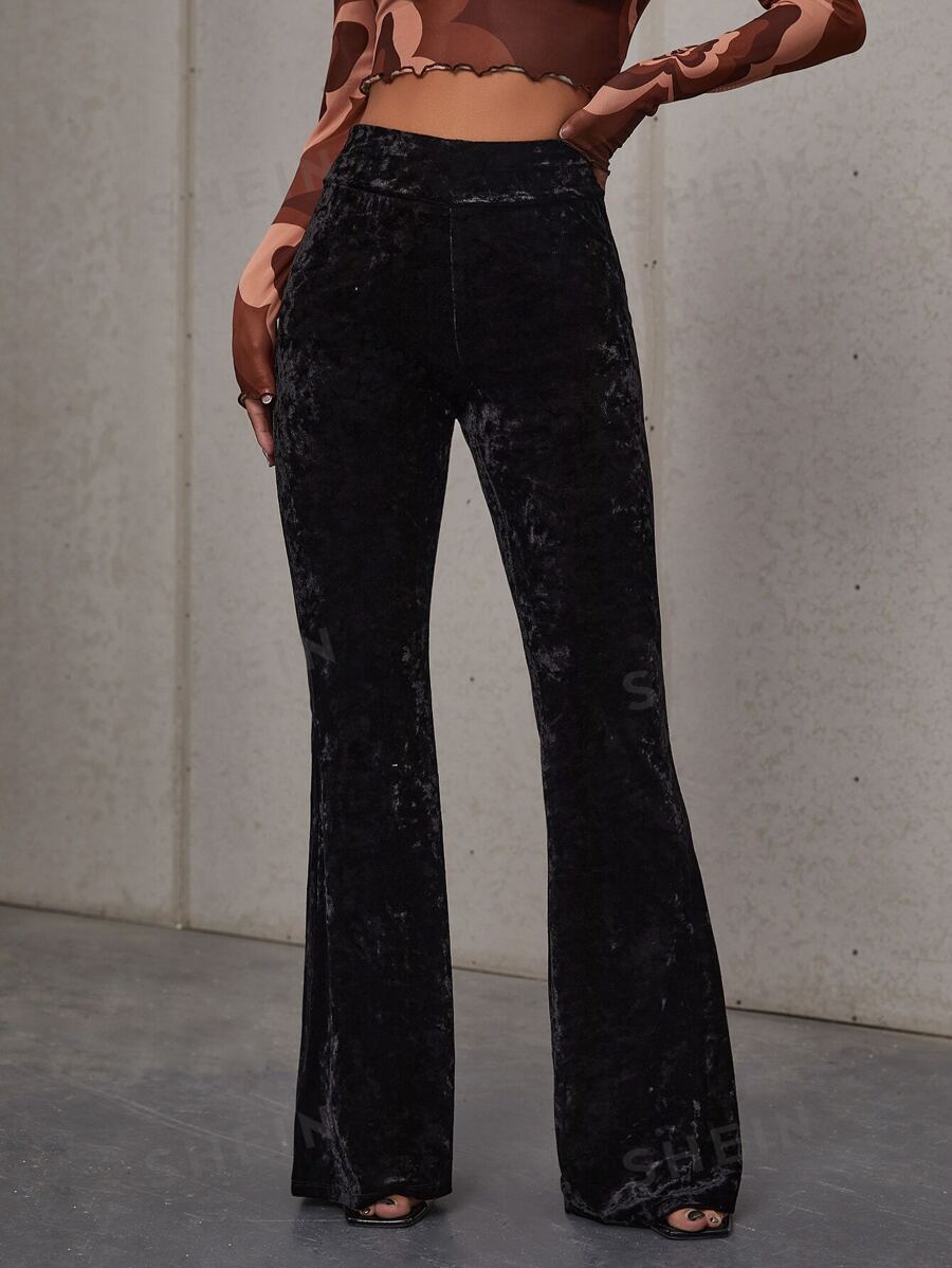 SHEIN BAE High Waist Velvet Flared Pants | SHEIN UK