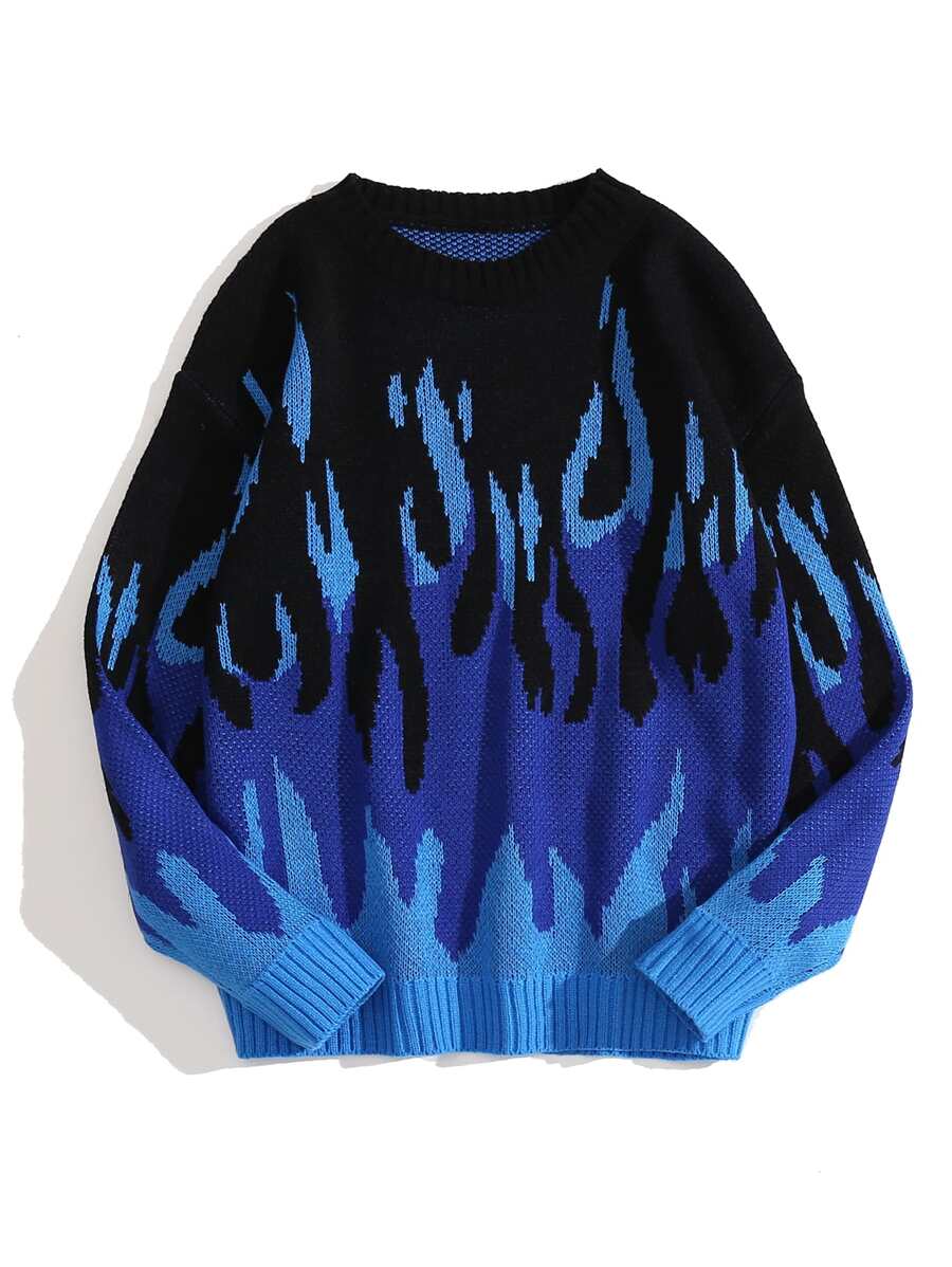 Fire Pattern Drop Shoulder Sweater | SHEIN USA