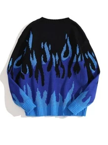 Fire Pattern Drop Shoulder Sweater | SHEIN USA