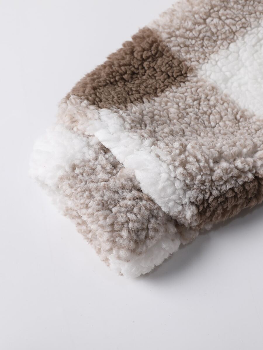 Manfinity Hypemode Men Buffalo Plaid Print Zip Up Drop Shoulder Hooded Teddy Jacket Without Top ...