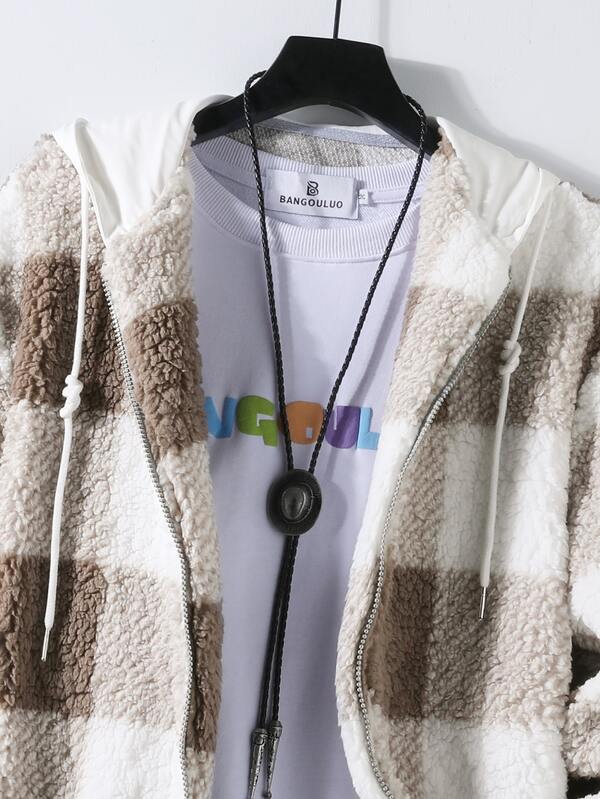 Manfinity Hypemode Men Buffalo Plaid Print Zip Up Drop Shoulder Hooded Teddy Jacket Without Top ...