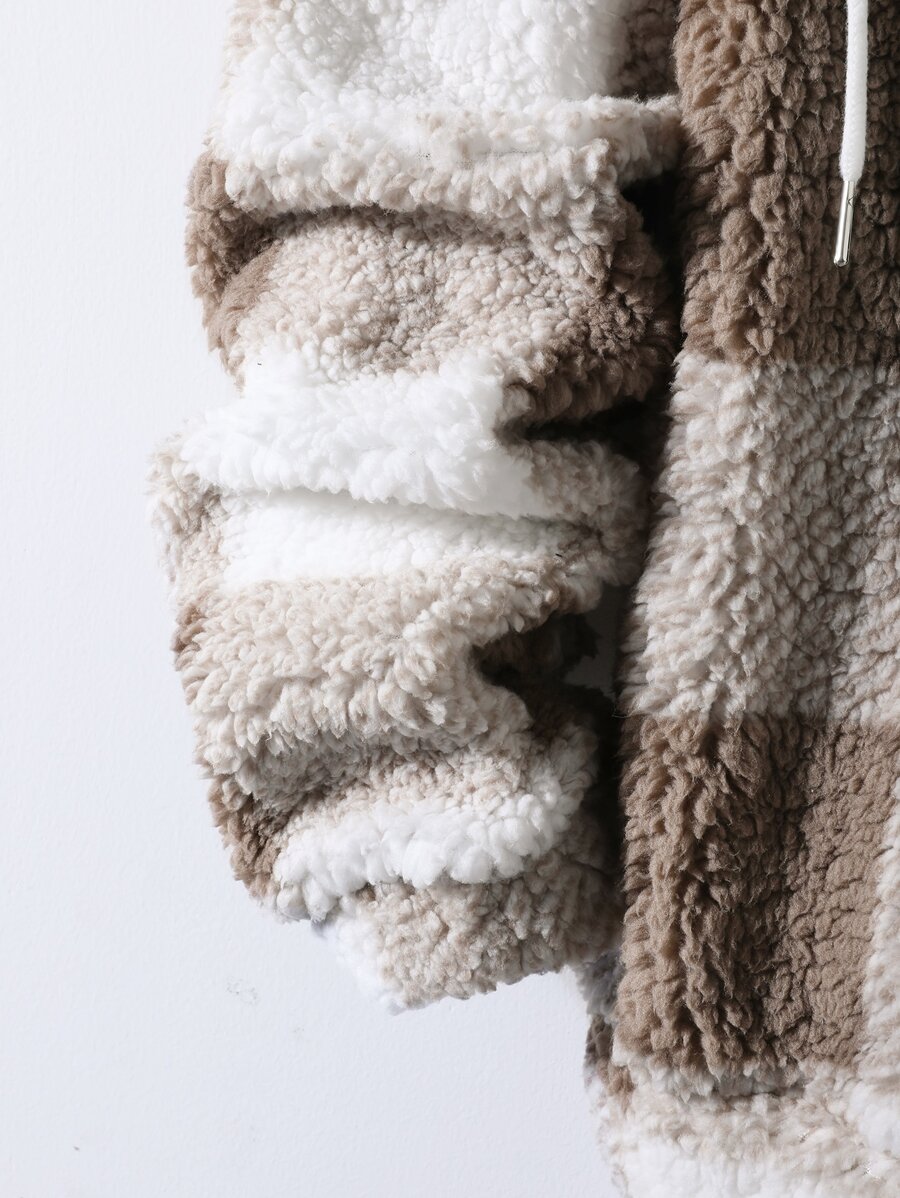 Manfinity Hypemode Men Buffalo Plaid Print Zip Up Drop Shoulder Hooded Teddy Jacket Without Top ...