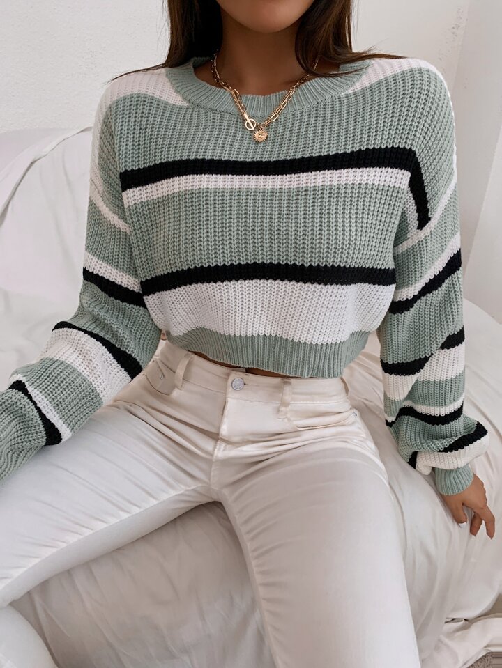 Color Block Drop Shoulder Sweater | SHEIN
