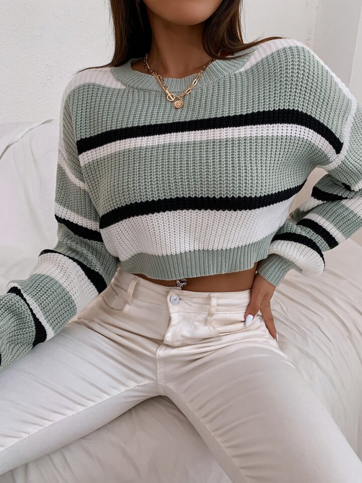 Color Block Drop Shoulder Sweater | SHEIN