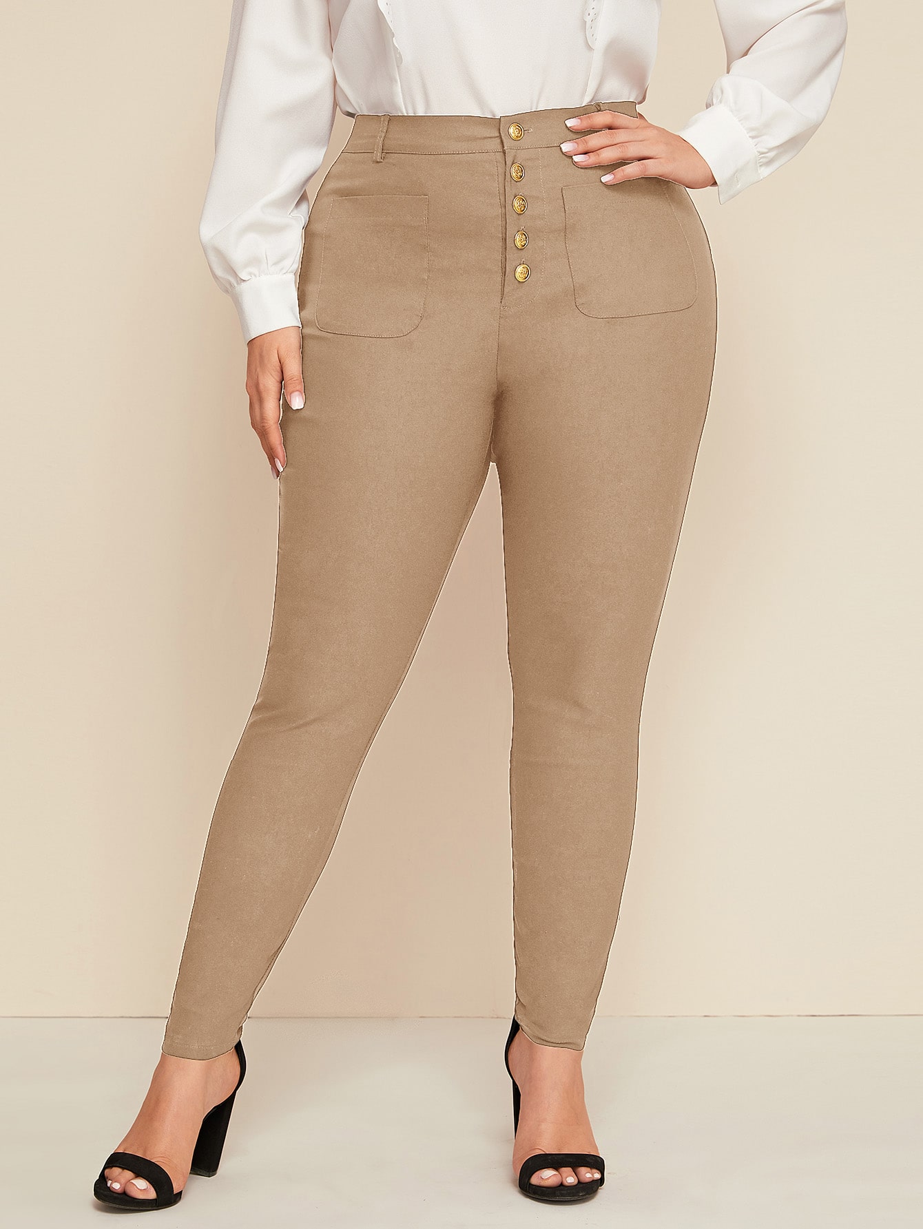 Plus Button Front Skinny Pants