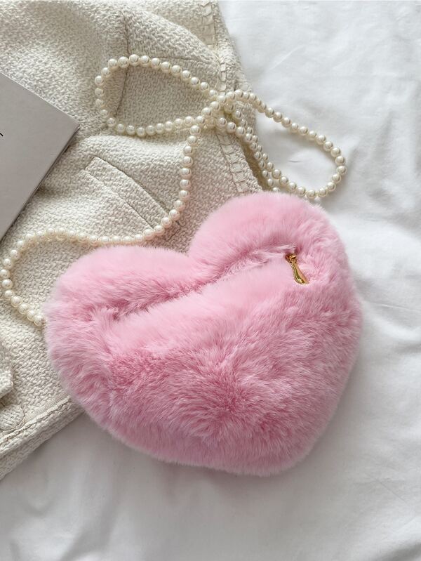 Fluffy Heart Faux Pearls Decor Crossbody Bag | SHEIN UK