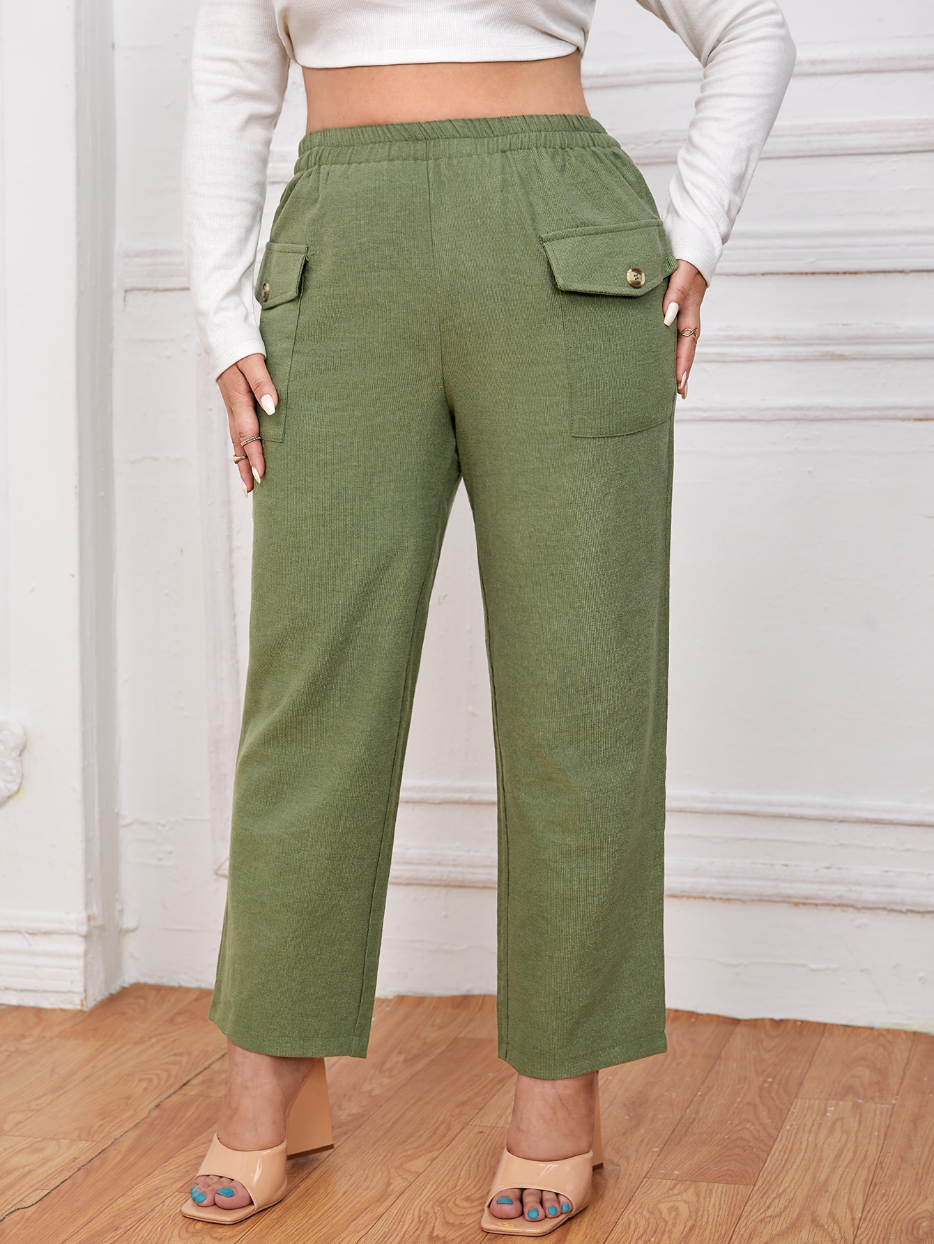 Plus High Waist Flap Pocket Pants