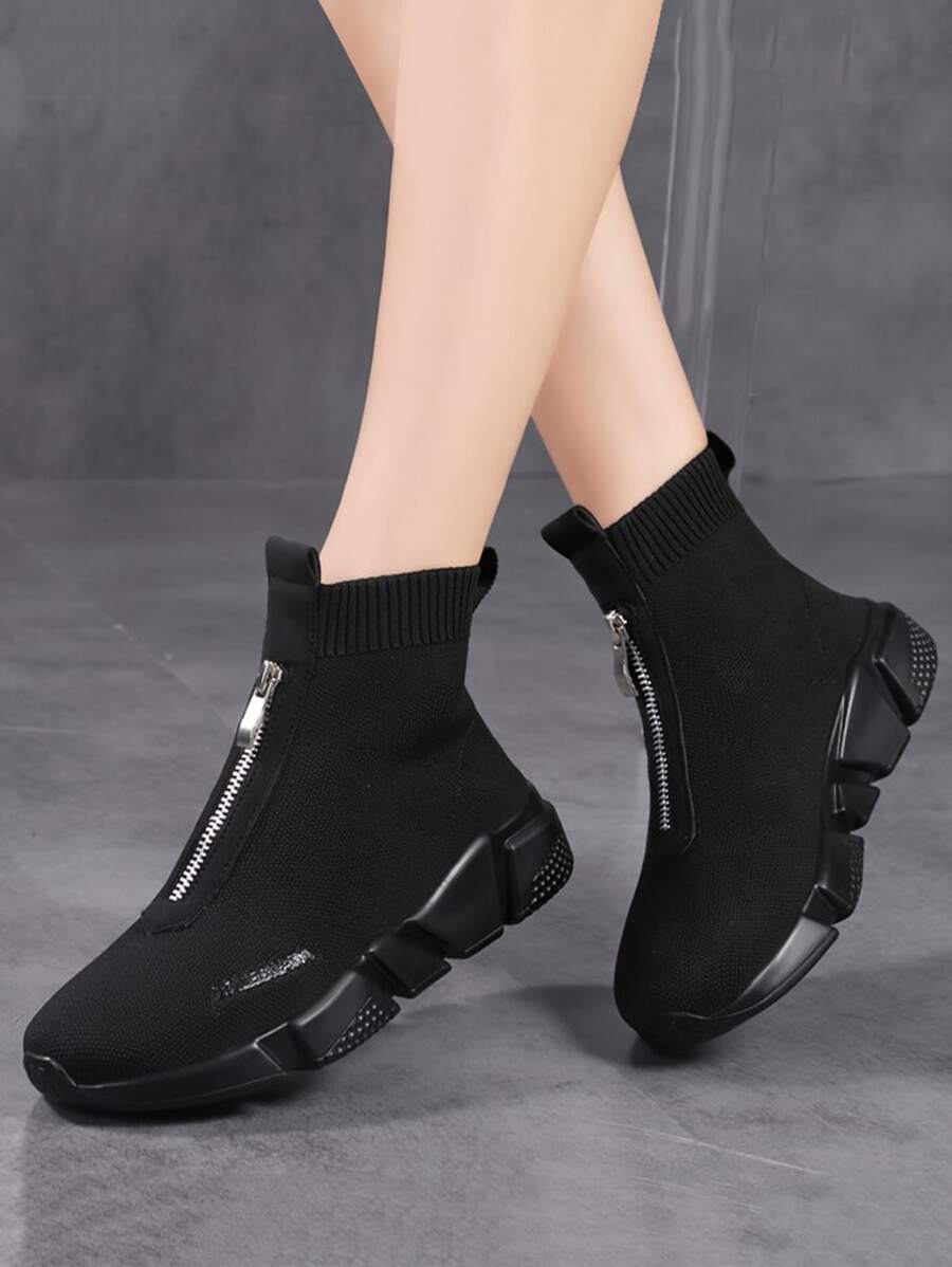 Zipper Front Knit Slip On Sneakers | SHEIN USA