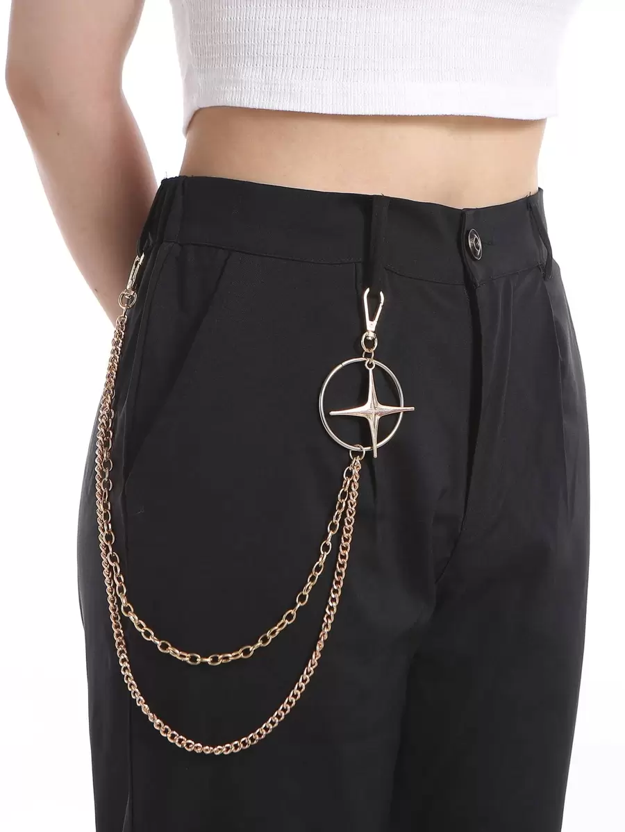 1pc Women's Metallic Cross & Star Decor Personality Pants Chain Skirt ...