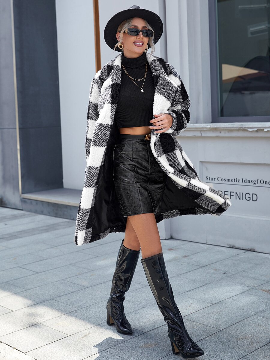 SHEIN Clasi Buffalo Plaid Flannel Coat | SHEIN UK