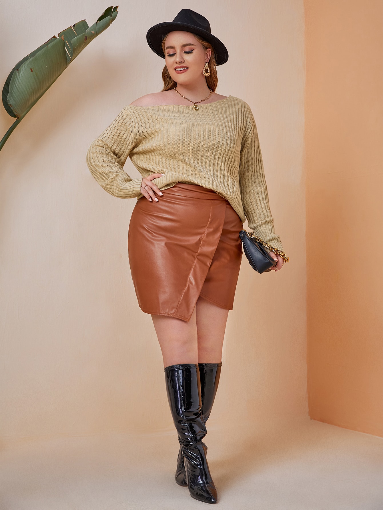 Plus Solid Asymmetrical Neck Sweater | SHEIN USA