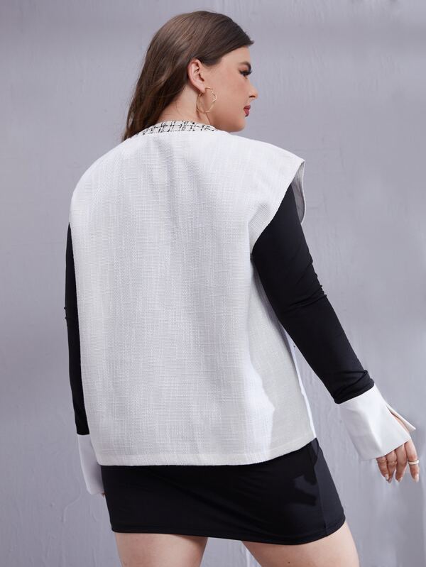 SHEIN Privé Plus Plaid Panel Flap Detail Sleeveless Overcoat | SHEIN USA