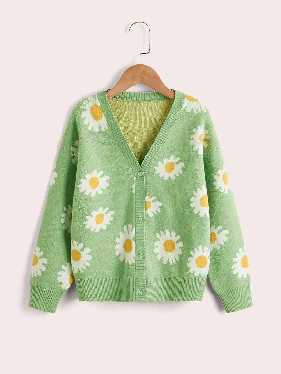 Girls Floral Pattern Drop Shoulder Cardigan | SHEIN EUR