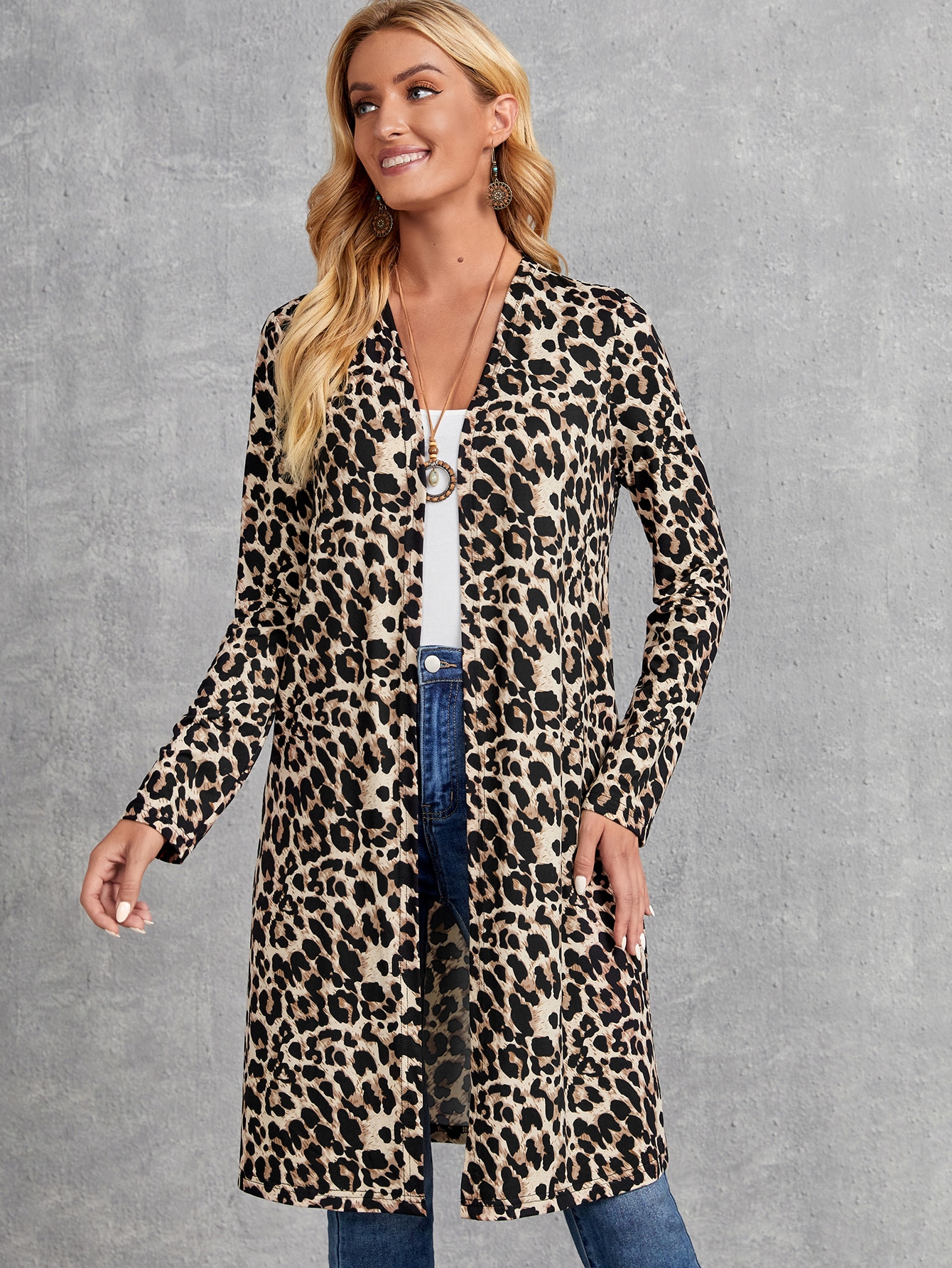 EMERY ROSE Leopard Print Open Front Coat
