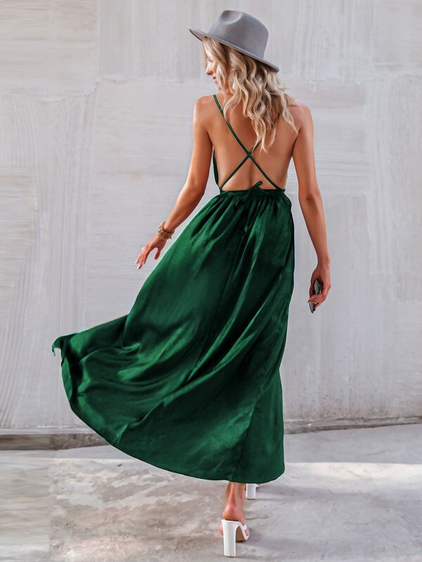 Simplee Crisscross Tied Backless Wrap Hem Cami Prom Dress | SHEIN UK