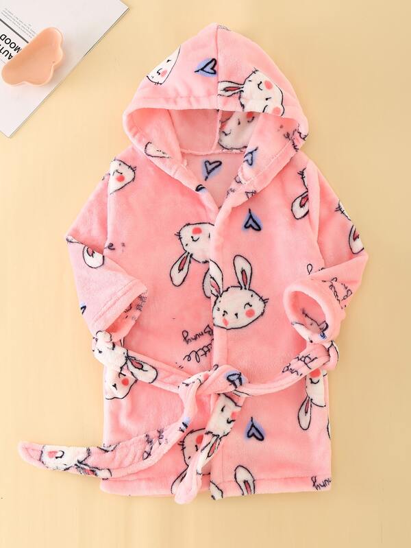 Toddler Girls Cartoon Rabbit Teddy Hooded Lounge Robe | SHEIN UK