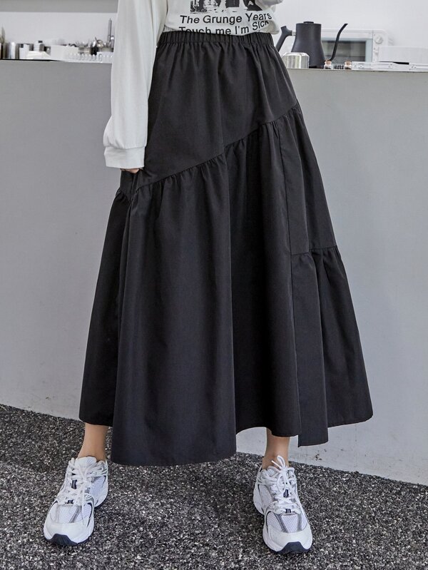 DAZY Solid Ruffle Hem Skirt | SHEIN UK