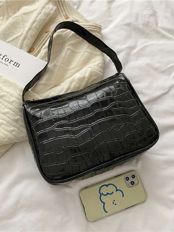 Croc Embossed Baguette Bag | SHEIN USA