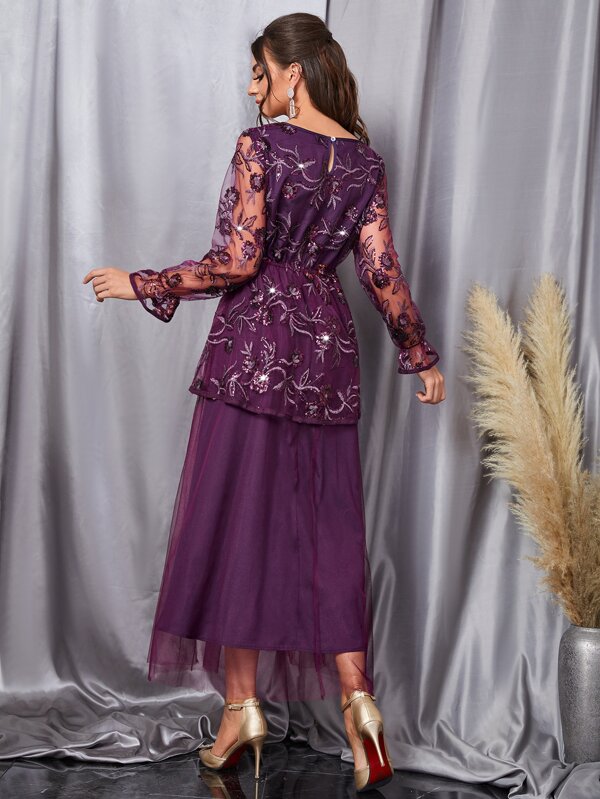 Contrast Sequin Mesh Overlay Dress | SHEIN USA