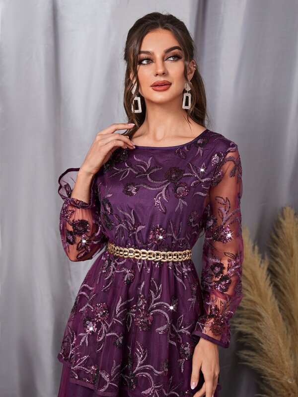 Contrast Sequin Mesh Overlay Dress | SHEIN USA