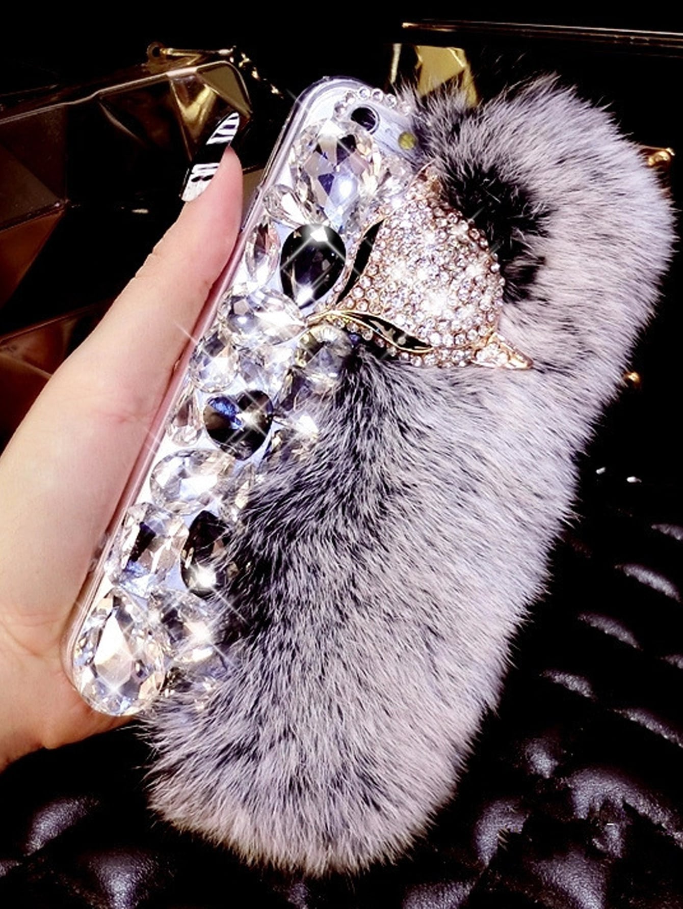 Rhinestone Decor Fluffy Phone Case