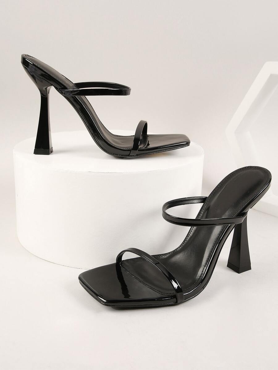 SHEIN SHUZIA New Elegant Black Double Strap High-Heel Sandal Slip On ...