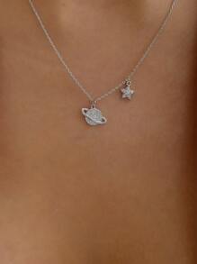 Rhinestone Planet Charm Necklace | SHEIN USA