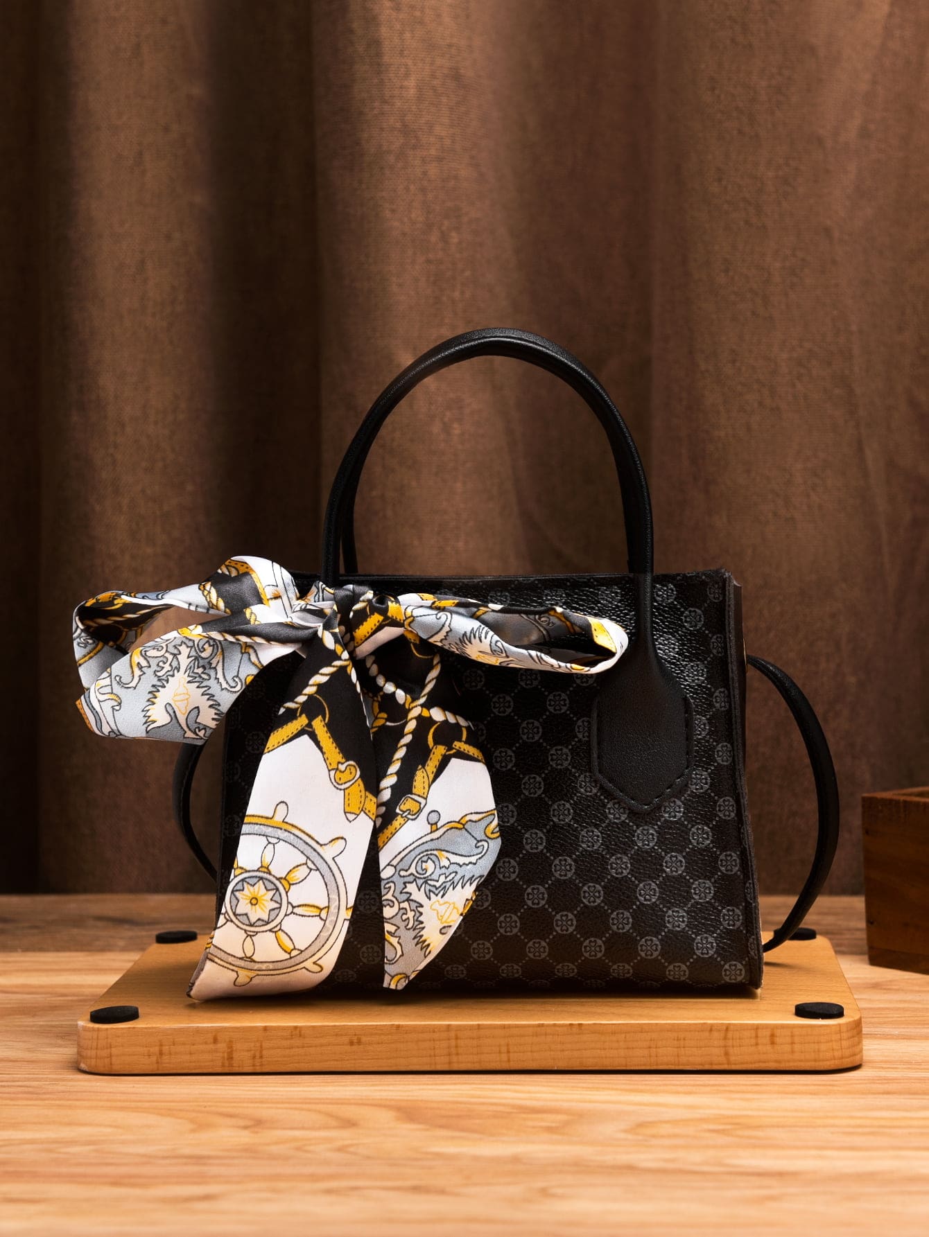 Twilly Scarf Decor Geometric Pattern Top Handle Bag