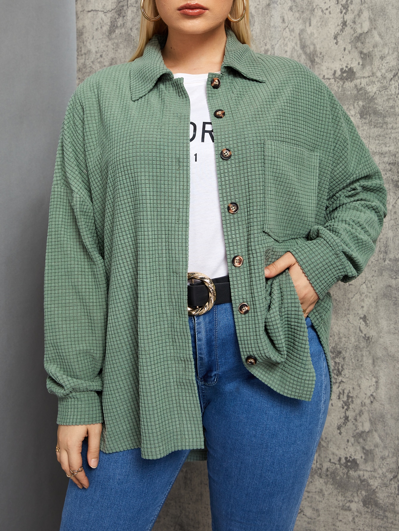 Plus Solid Drop Shoulder Jacket