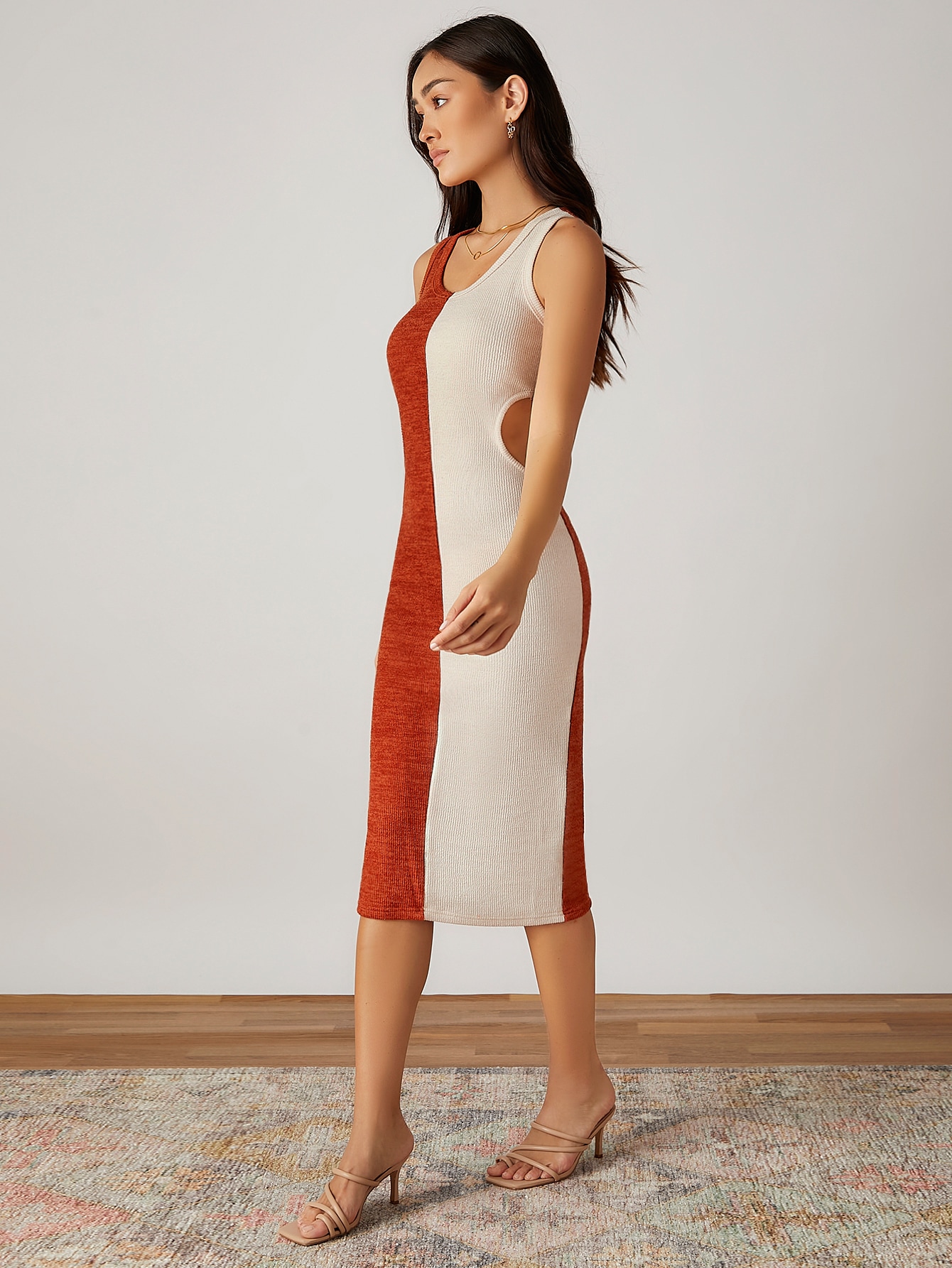 SHEIN Color Block Cut Out Waist Dress | SHEIN