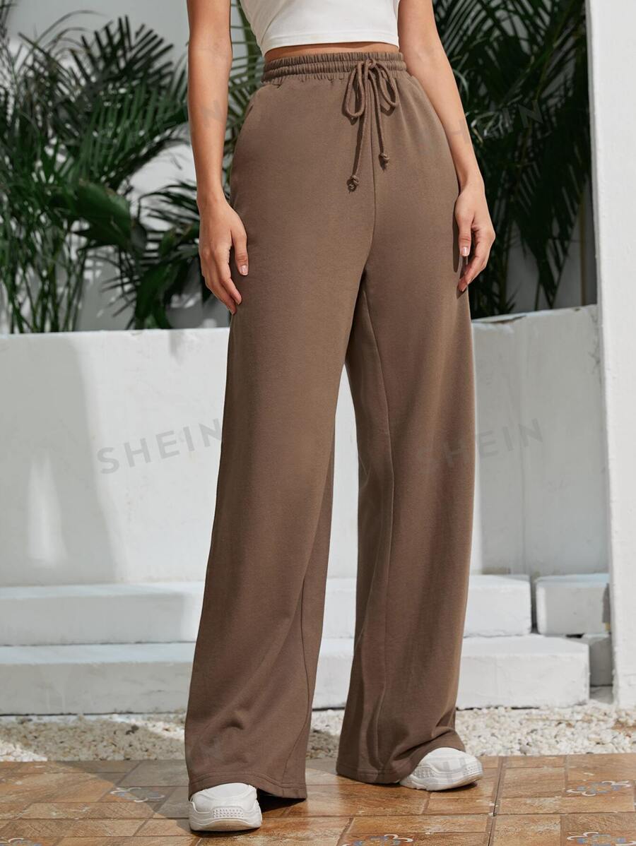 SHEIN Tall Solid Drawstring Waist Wide Leg Sweatpants | SHEIN UK