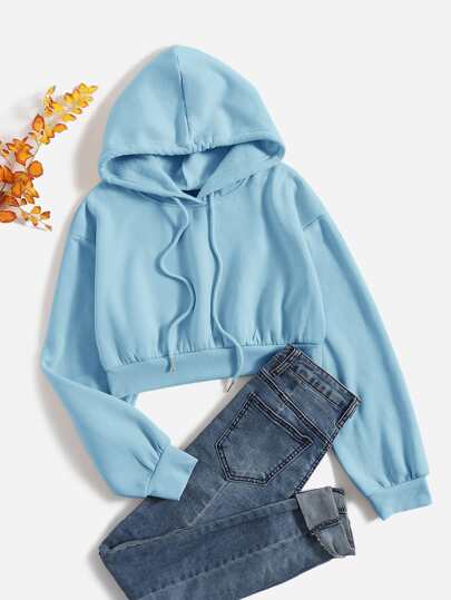 Search light-blue-drawstring-hoodie | SHEIN USA