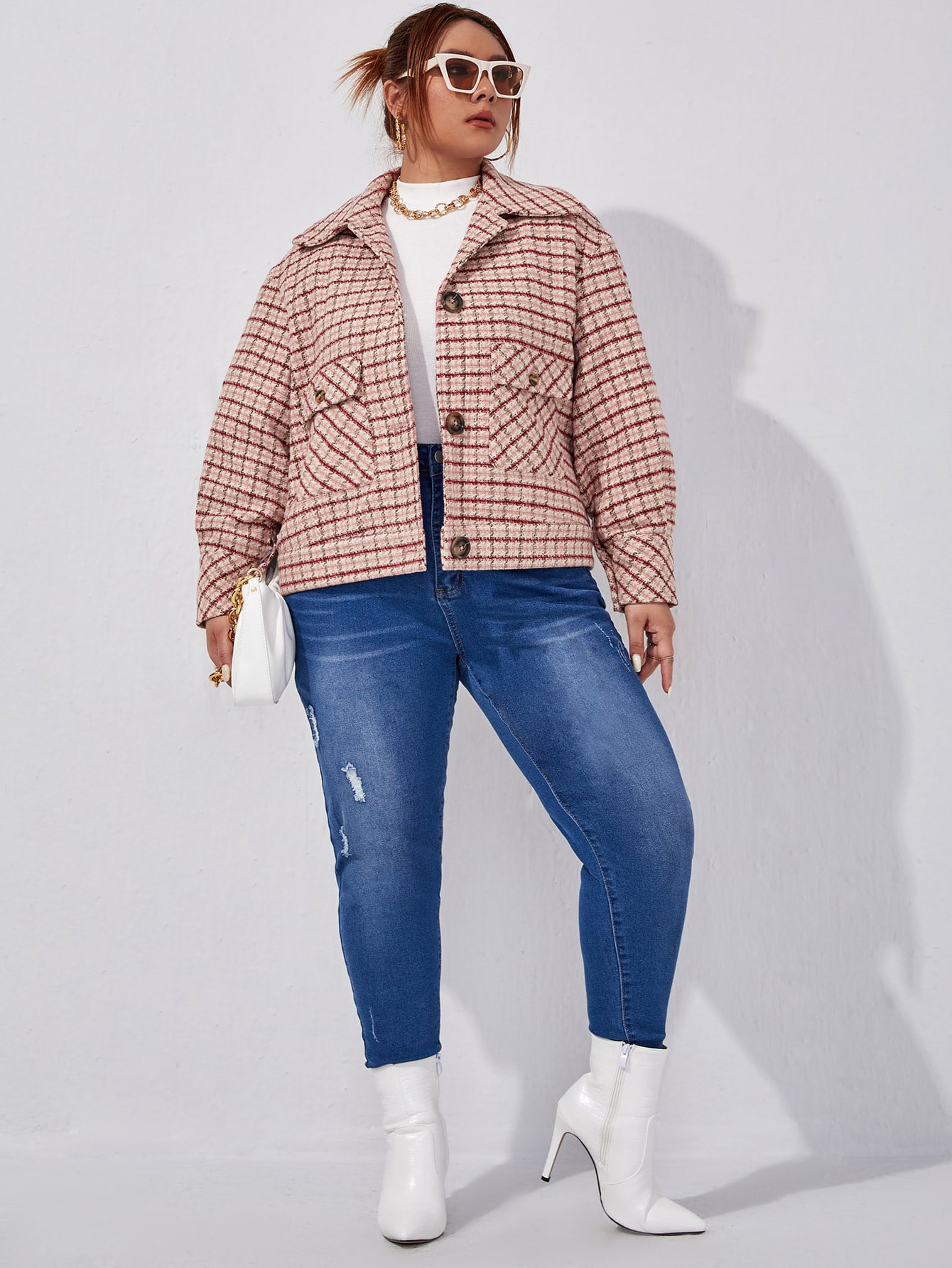 Shein Ezwear Plus Plaid Flap Pocket Overcoat Shein Usa