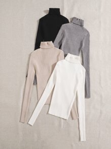 SHEIN Essnce 4pcs Turtle Neck Ribbed Knit Sweater | SHEIN USA