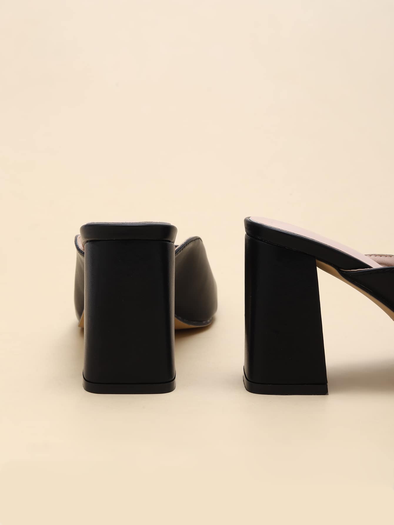 Women's Square Toe Slip-On High Heel Mules Sandals, Black Backless ...