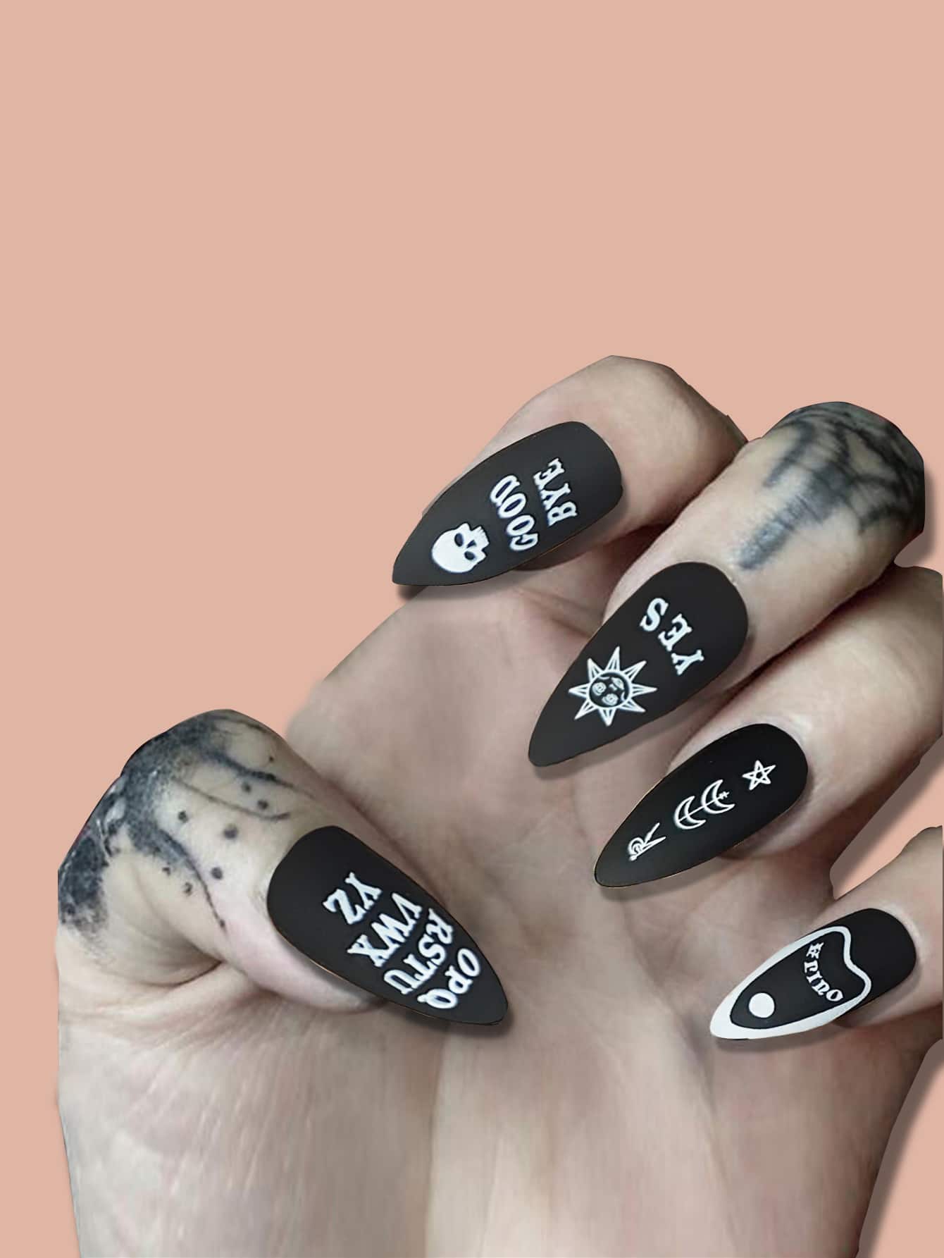 24pcs Letter Graphic Fake Nail & 1pc Tape & 1pc Nail File