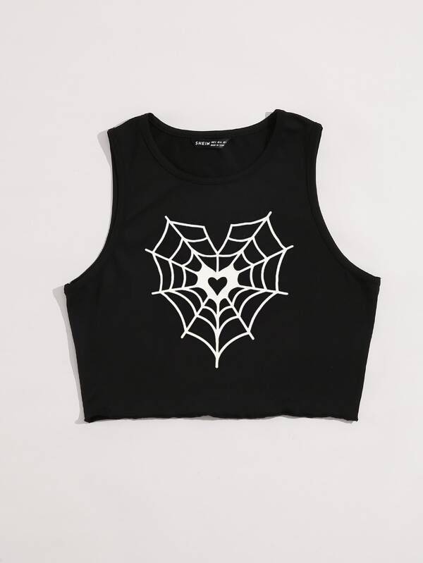 Shein Coolane Spider Web And Heart Print Tank Top Shein Uk
