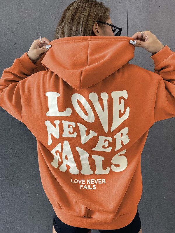 SHEIN EZwear Slogan Graphic Drop Shoulder Drawstring Hoodie | SHEIN USA