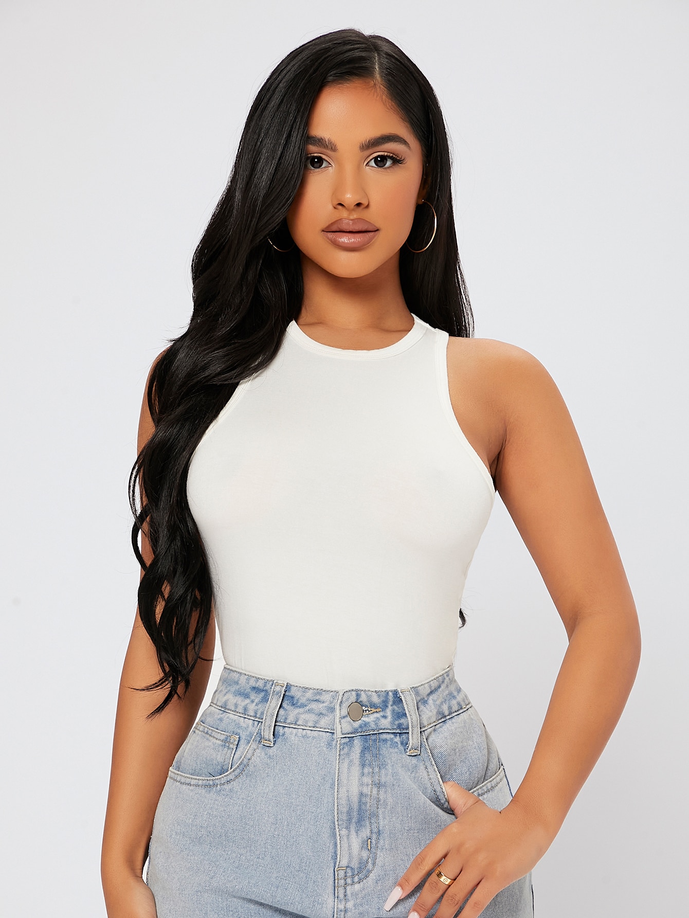 SHEIN PETITE Solid Form Fitted Tank Top